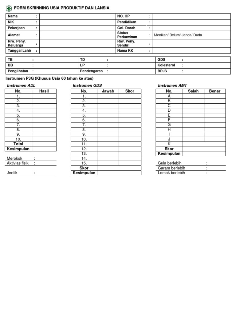 Form Skrinning PTM Usia Produktif Dan Lansia | PDF