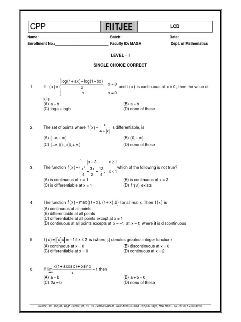 Continuity and Differentiability - N | PDF | Function (Mathematics ...
