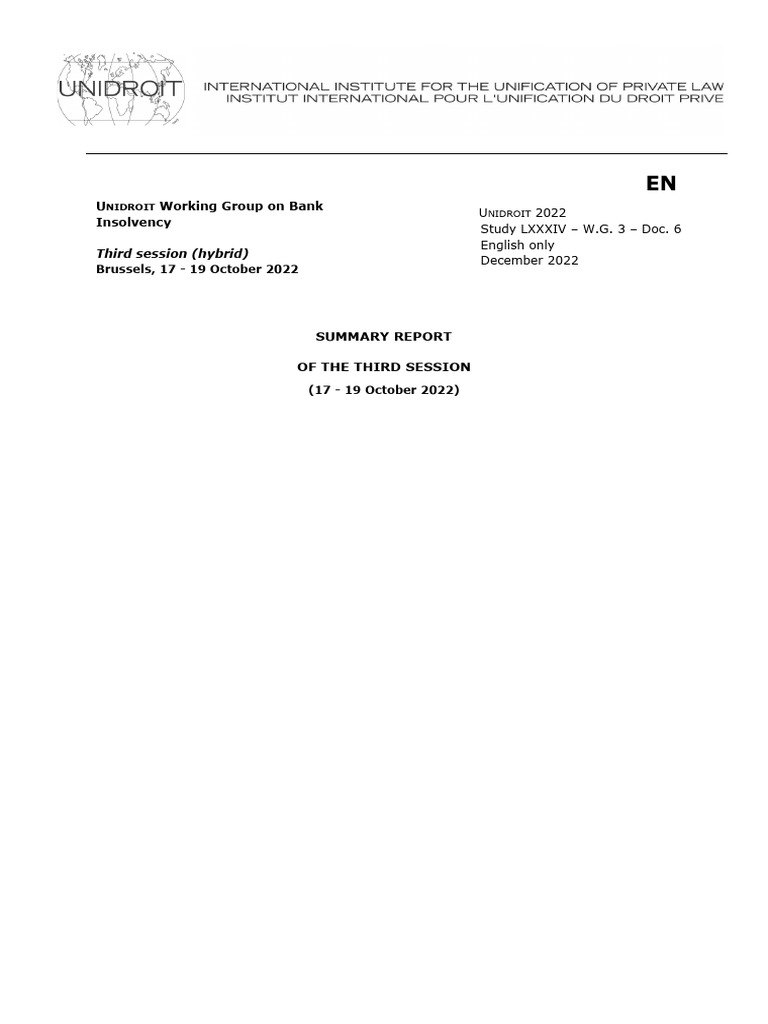 Session 4 Report Unidroit | PDF | Banks | Liquidation