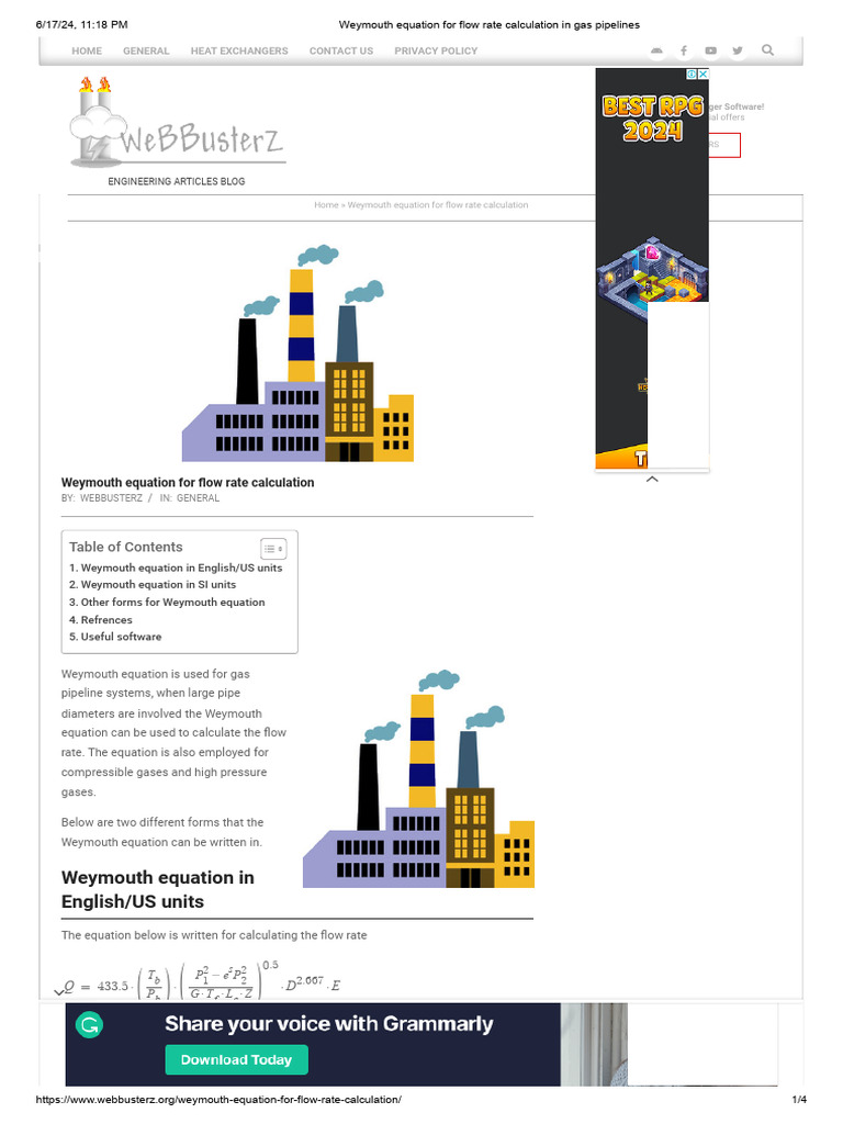 Weymouth Equation for Gas Flow Rate | PDF | Gases | Pressure