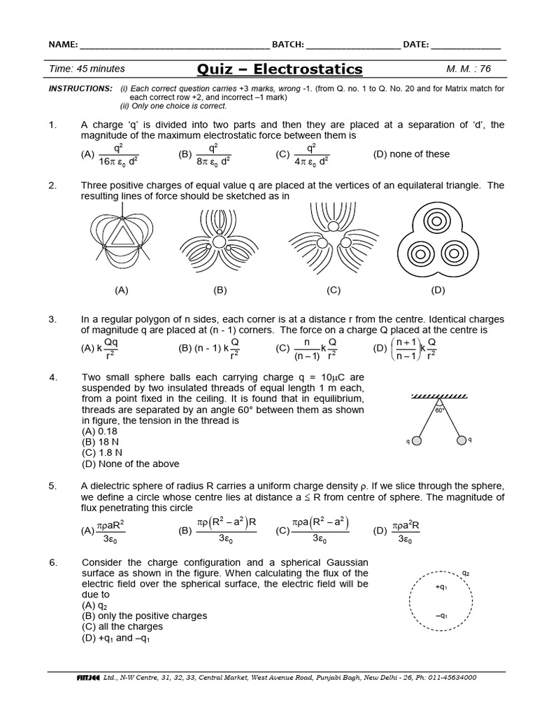Electrostatics_Quiz | PDF | Sphere | Electric Field
