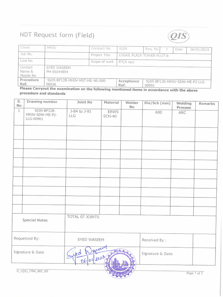 NDT INSPECTION FORM | PDF