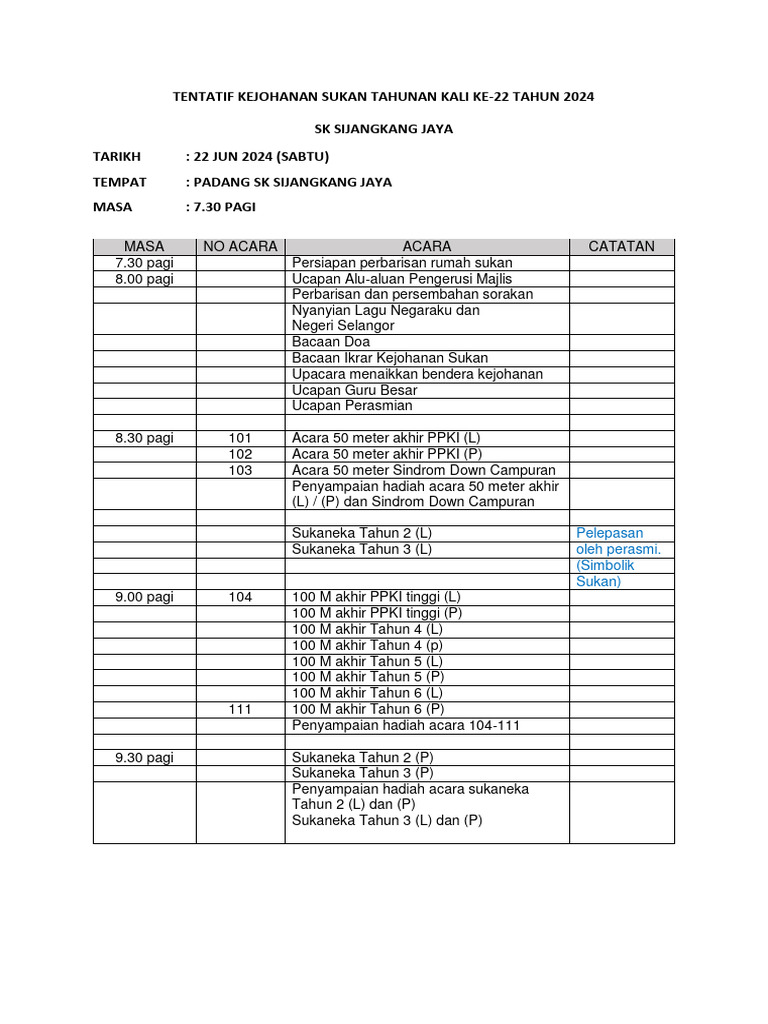 Tentatif Sukan 2024 | PDF | Sains & Matematika