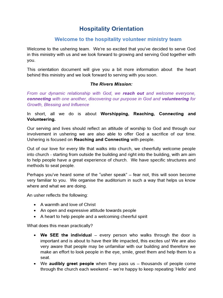Hospitality Orientation Document | PDF | Love | Prayer