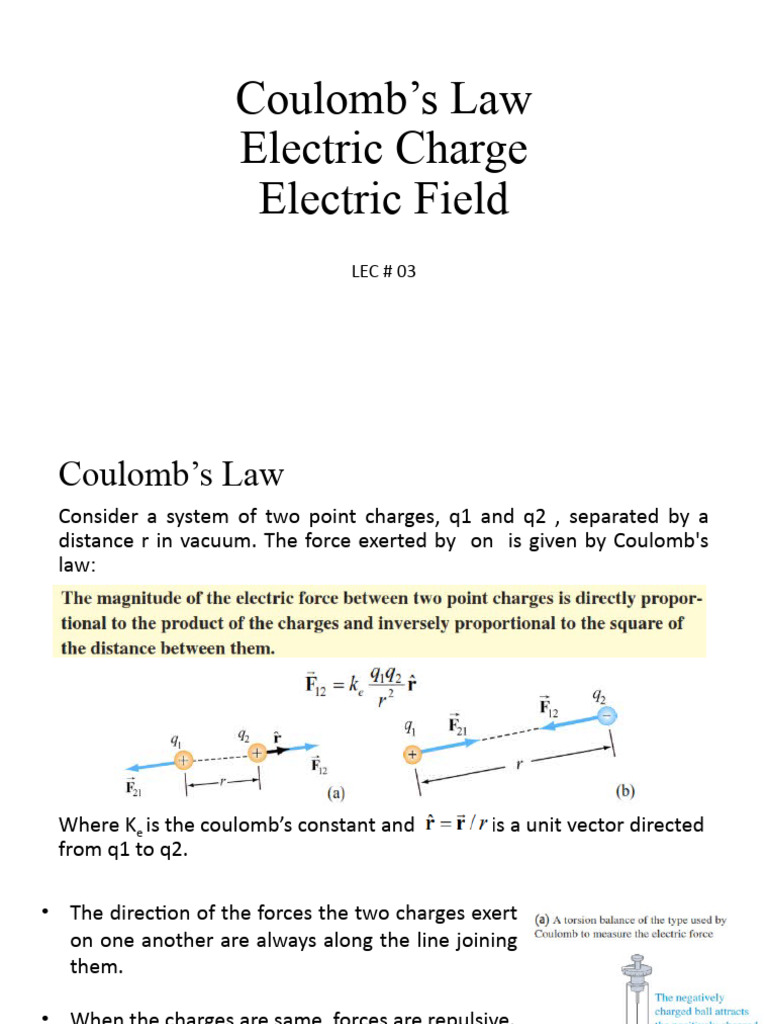 L#03 Coulombs Law | PDF | Electric Field | Force