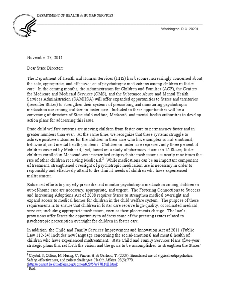State Director Letter - Joint ACF CMS and SAMHSA On Psychotropic Drug ...
