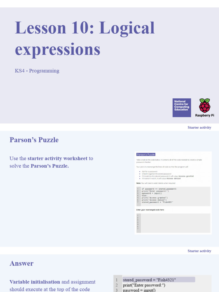 L10 Slides Programming Ks4 Pdf Boolean Data Type Computer Programming