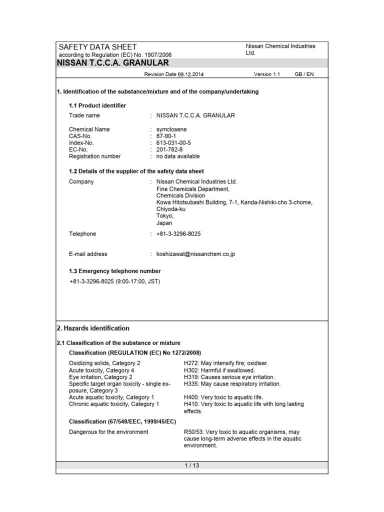 TCCA Sds | PDF | Toxicity | Combustion