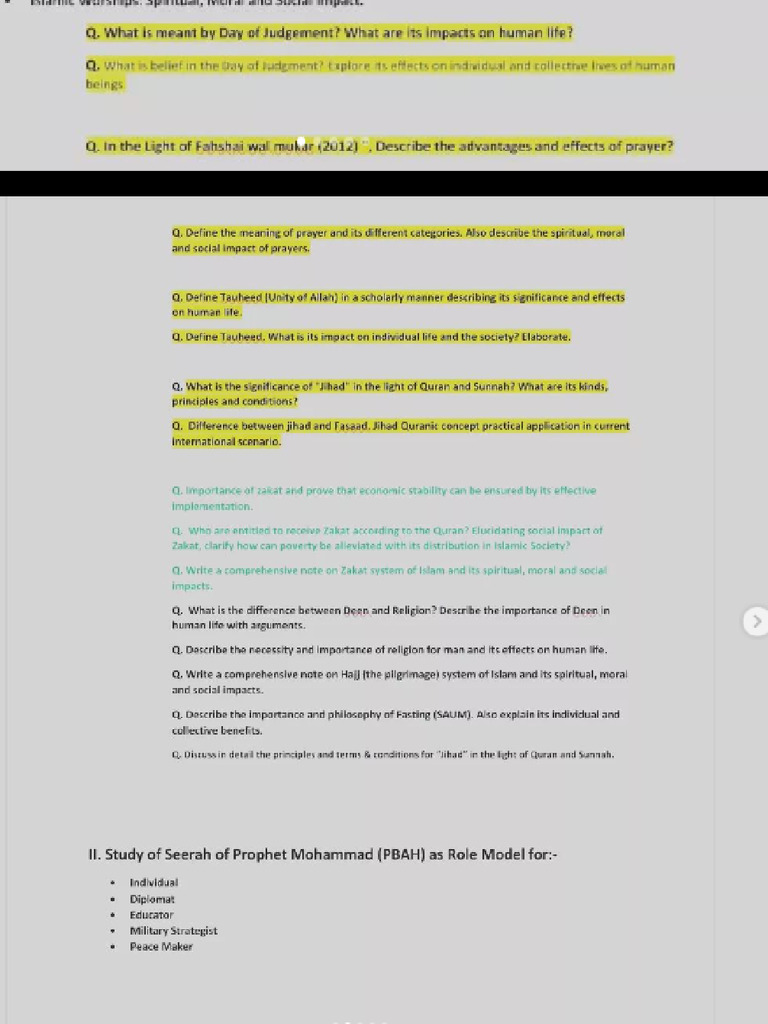 Islamic Studies Questions Css Organized | PDF