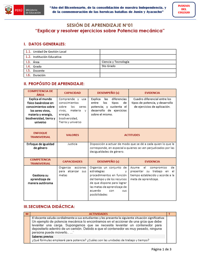Sesión de Aprendizaje N°02 - 5to Grado | PDF | Aprendizaje | Evaluación