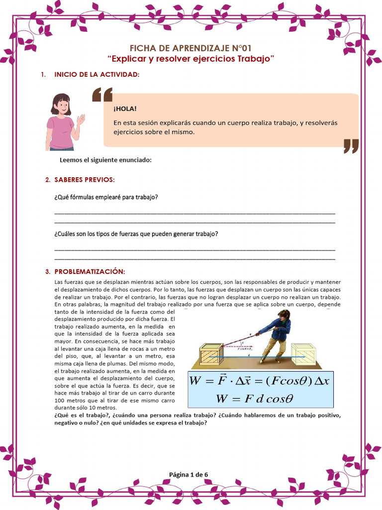 Ficha de Aprendizaje N°01 - 5to Grado | PDF | Fuerza | Ciencias fisicas