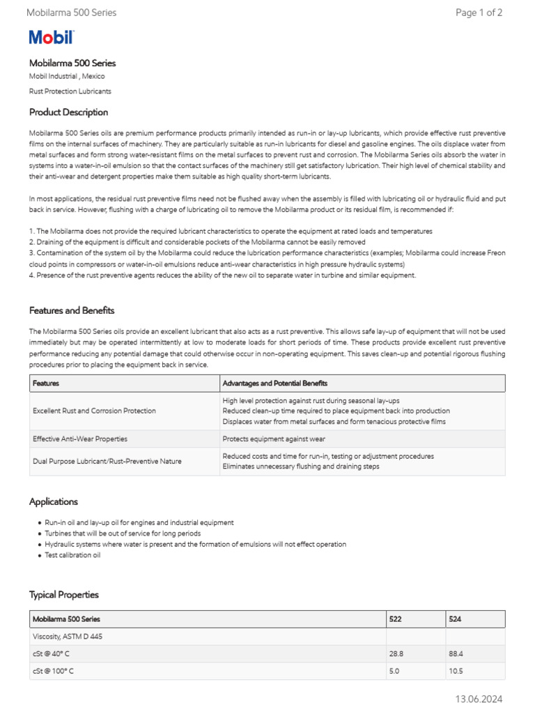 GL XX Mobilarma 500 | PDF | Lubricant | Rust