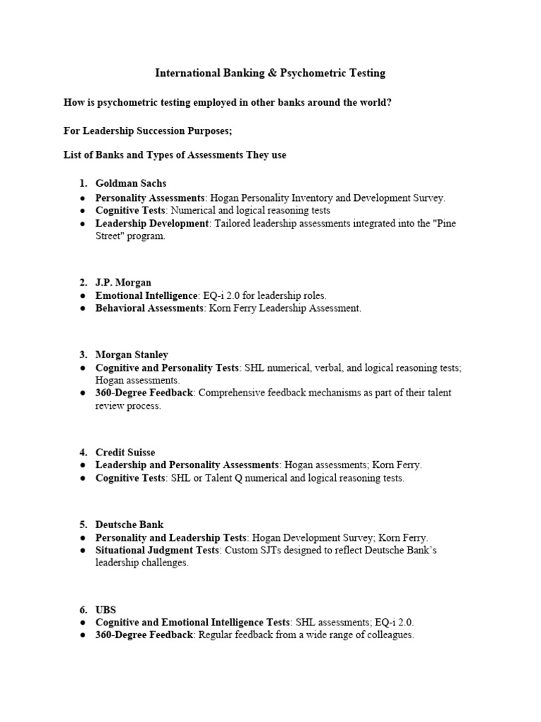 International Banking & Psychometric Testing | PDF | Emotional ...