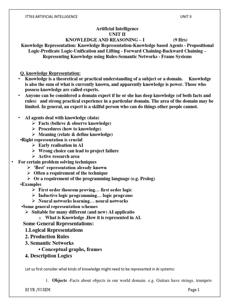 AI Unit-2 | PDF | Knowledge Representation And Reasoning | Logic
