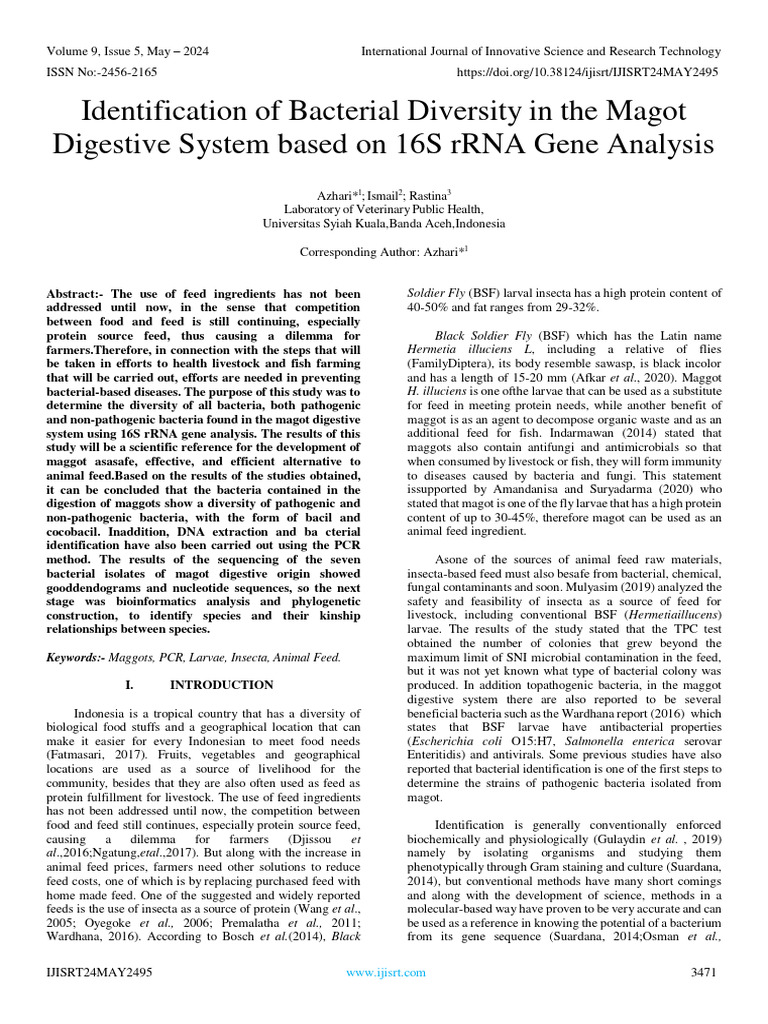 Identification of Bacterial Diversity in the Magot Digestive System based on 16S rRNA Gene ...
