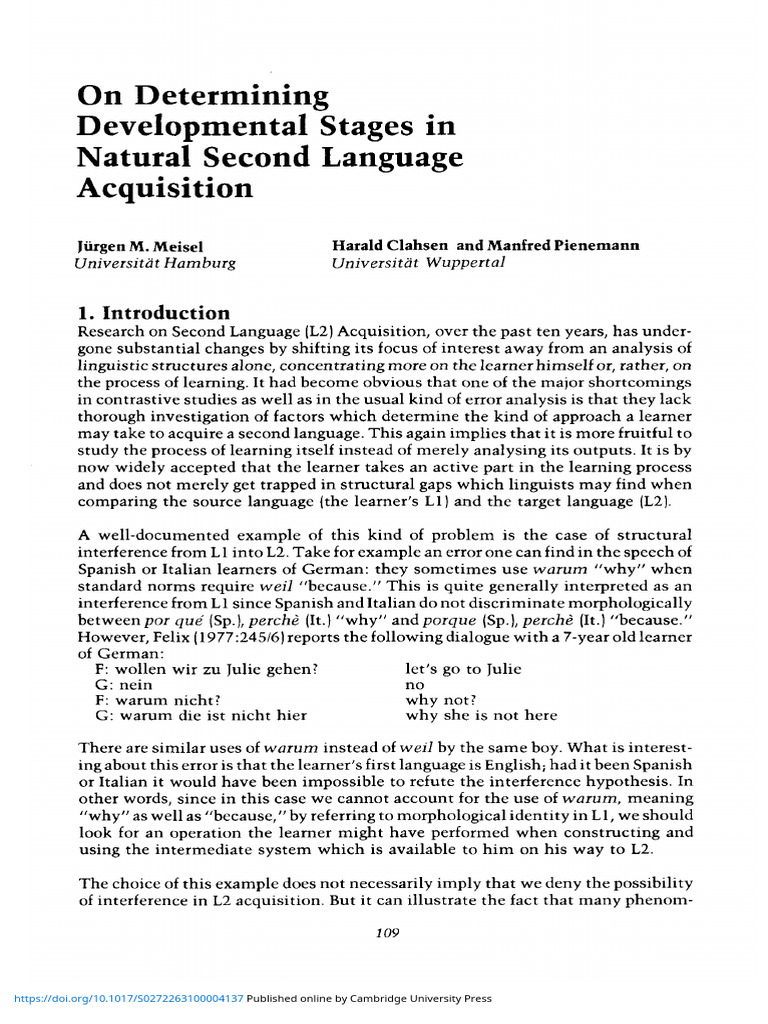 On Determining Developmental Stages in Natural Second Language ...