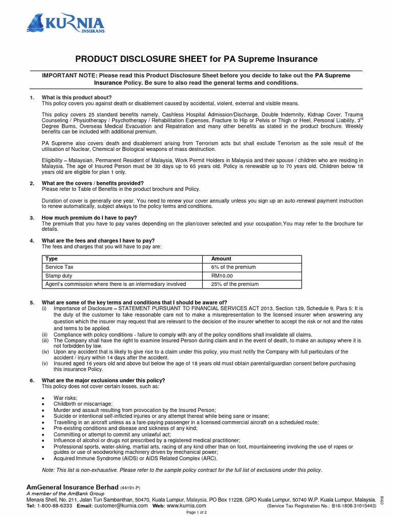 PDS Personal Accident Supreme Eng K | PDF | Insurance | Private Law