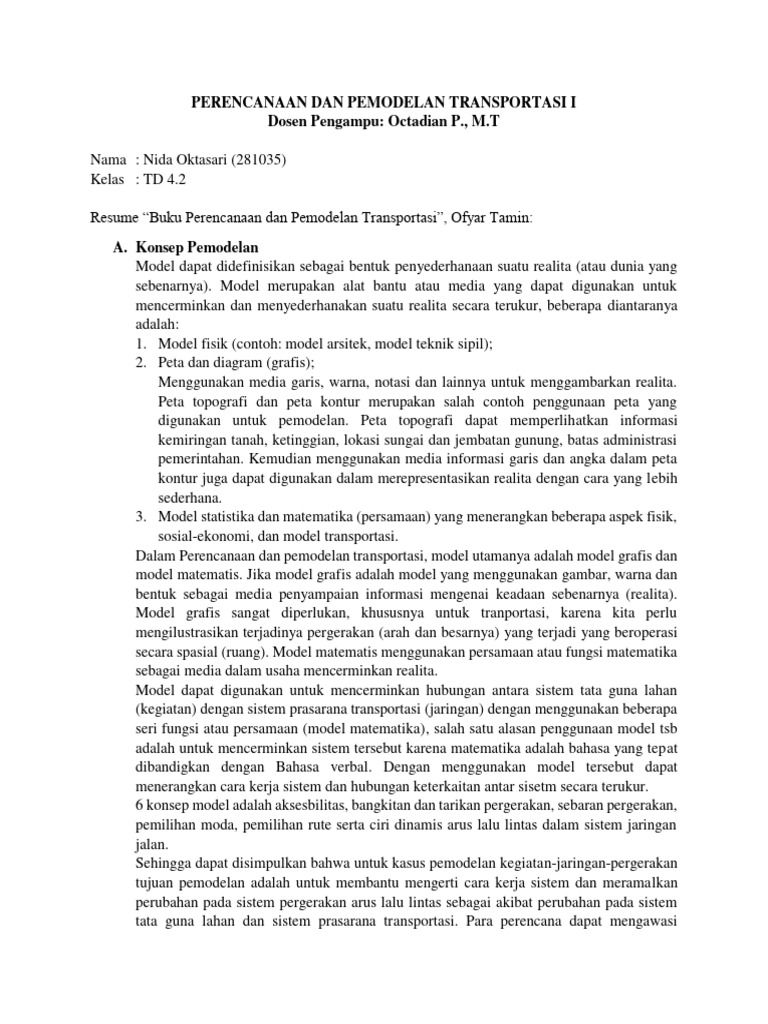 Tugas 2 Resume Buku Perencanaan Dan Pemodelan Transport | PDF | Teknologi & Rekayasa