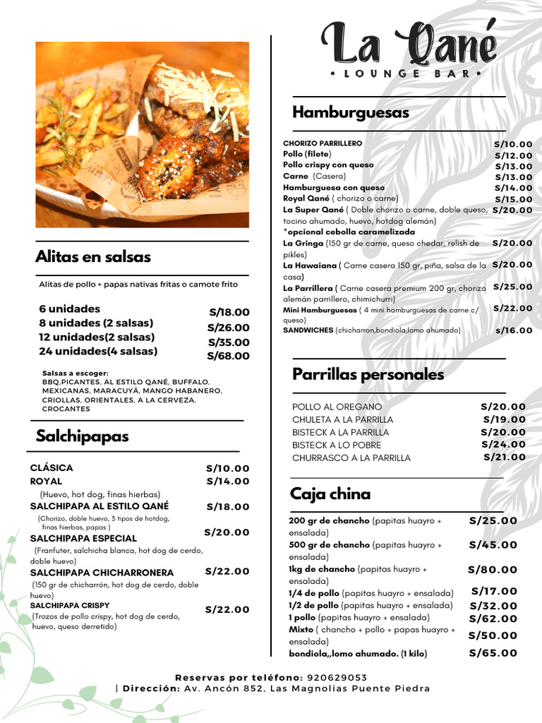 Menú Para Restaurantes o Bares Con Lista de Platos y Precios Por ...