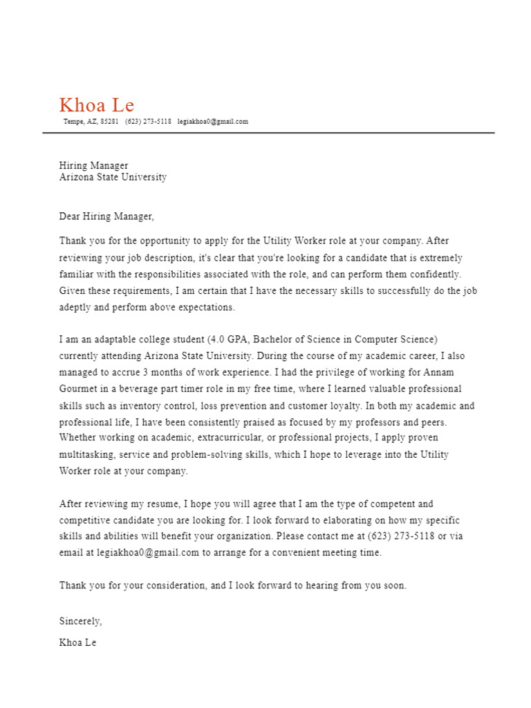 utility worker cover letter | PDF