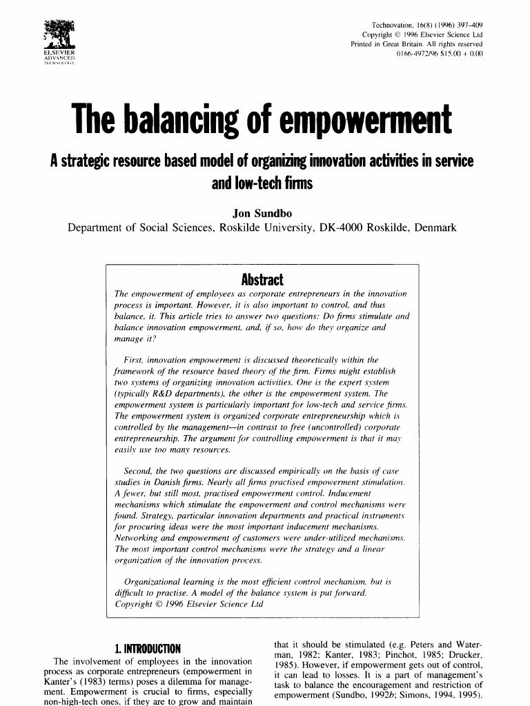 The Balancing of Empowerment | PDF | Entrepreneurship | Innovation