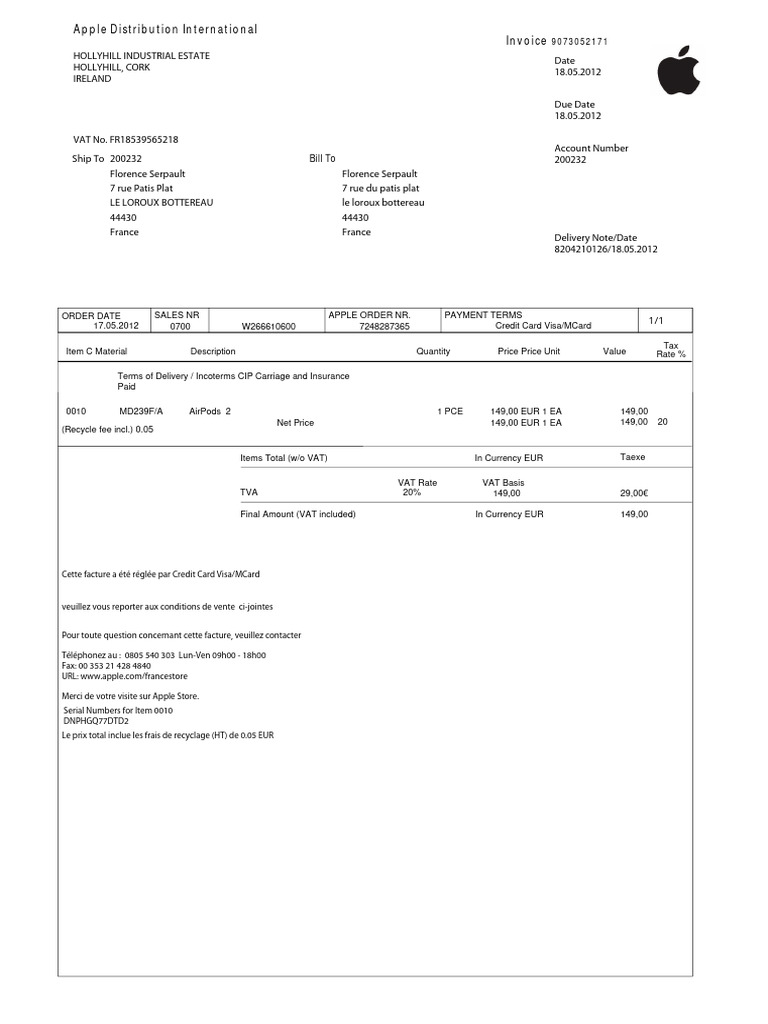 Facture Apple Store - Florence Serpault | PDF | Business | Commerce