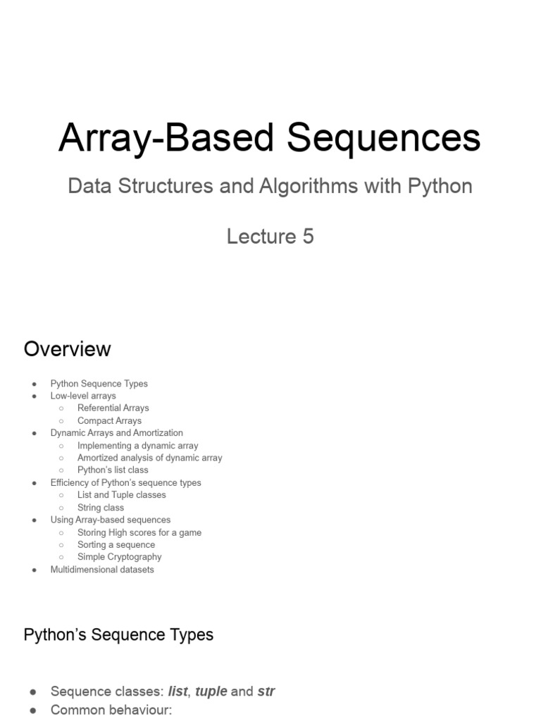 Dsap Lecture 5 Array Based Sequences Pdf String Computer Science 5098