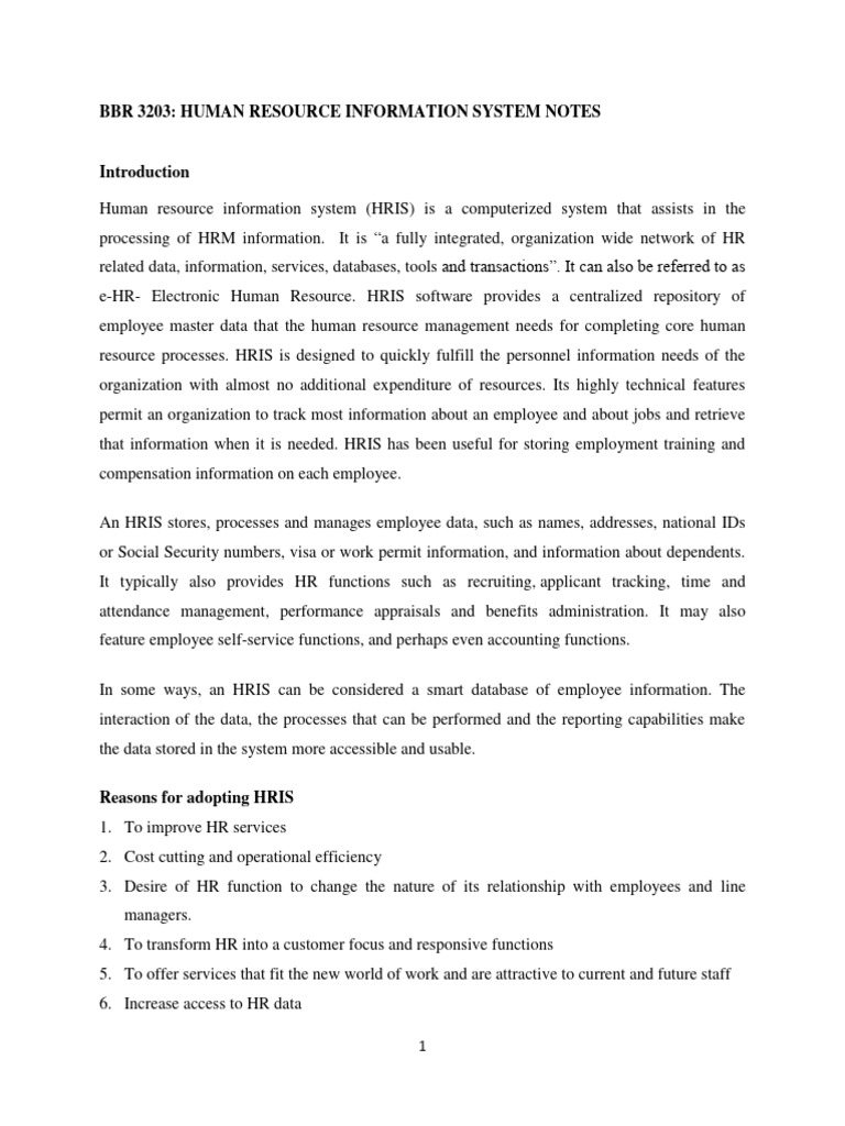 BBR 3203 Human Resource Information System Notes PDF 2 Full Notes | PDF ...