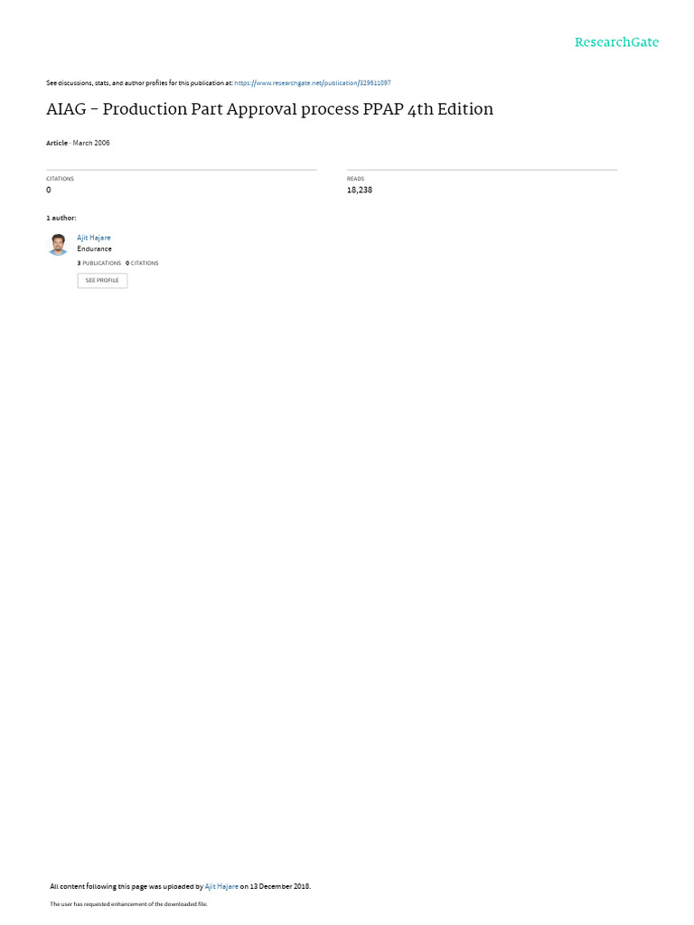 AIAG - Production Part Approval Process PPAP 4th Edition | PDF ...