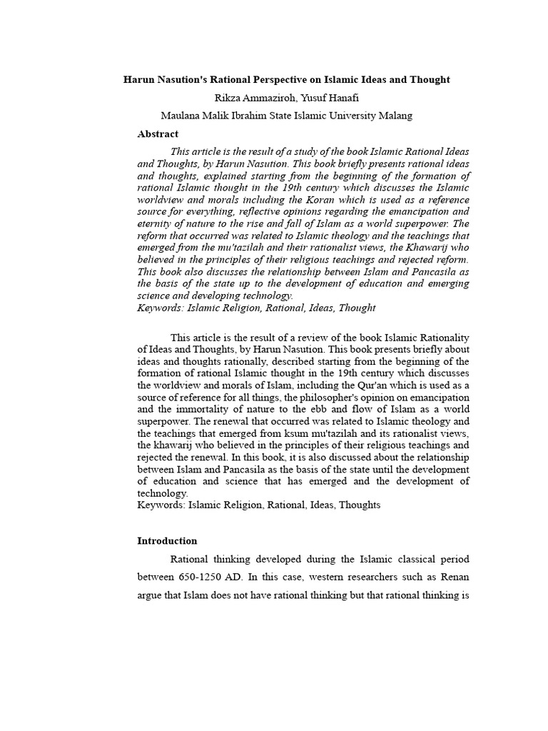 Harun Nasution's Rational Perspective On Islamic Ideas and Thought ...