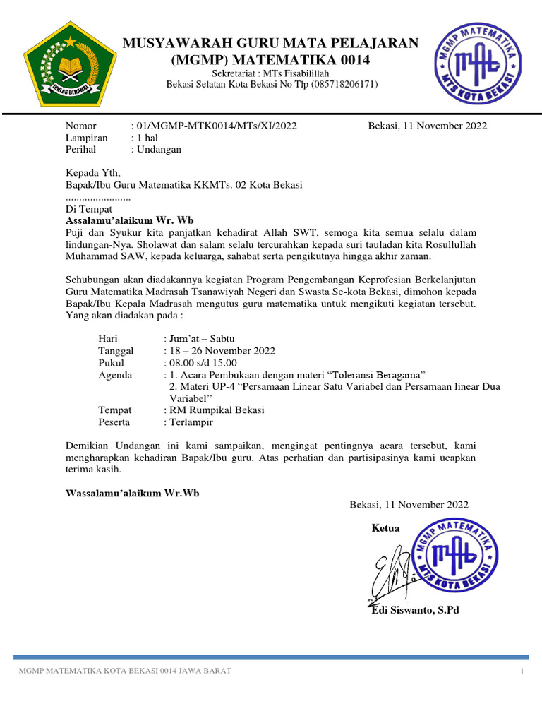 Undangan MGMP Ok (2) (1) - 1 | PDF