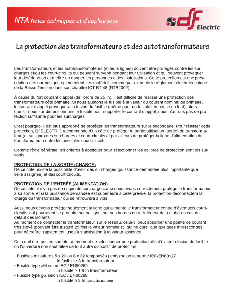 Protection des Transformateurs Électriques | PDF | Transformateur ...