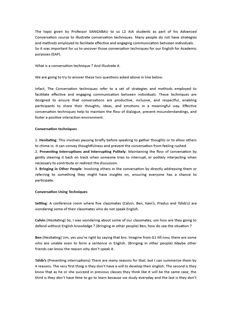 TP Advanced Conversation | PDF | Conversation | Communication