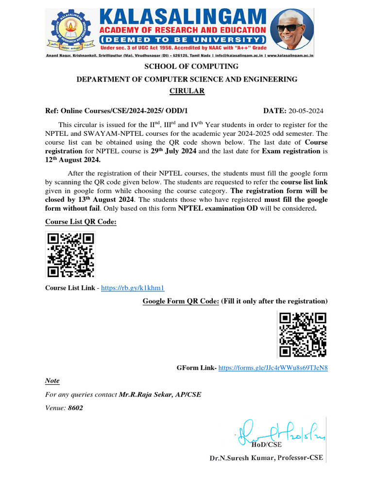 COURSE REG CIRCULAR II-III YR 2024-25-Scan | PDF