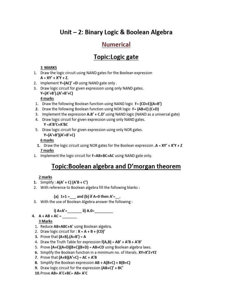 BDE Unit 2 Numericals From GTU EXAM | PDF | Boolean Algebra | Teaching Mathematics