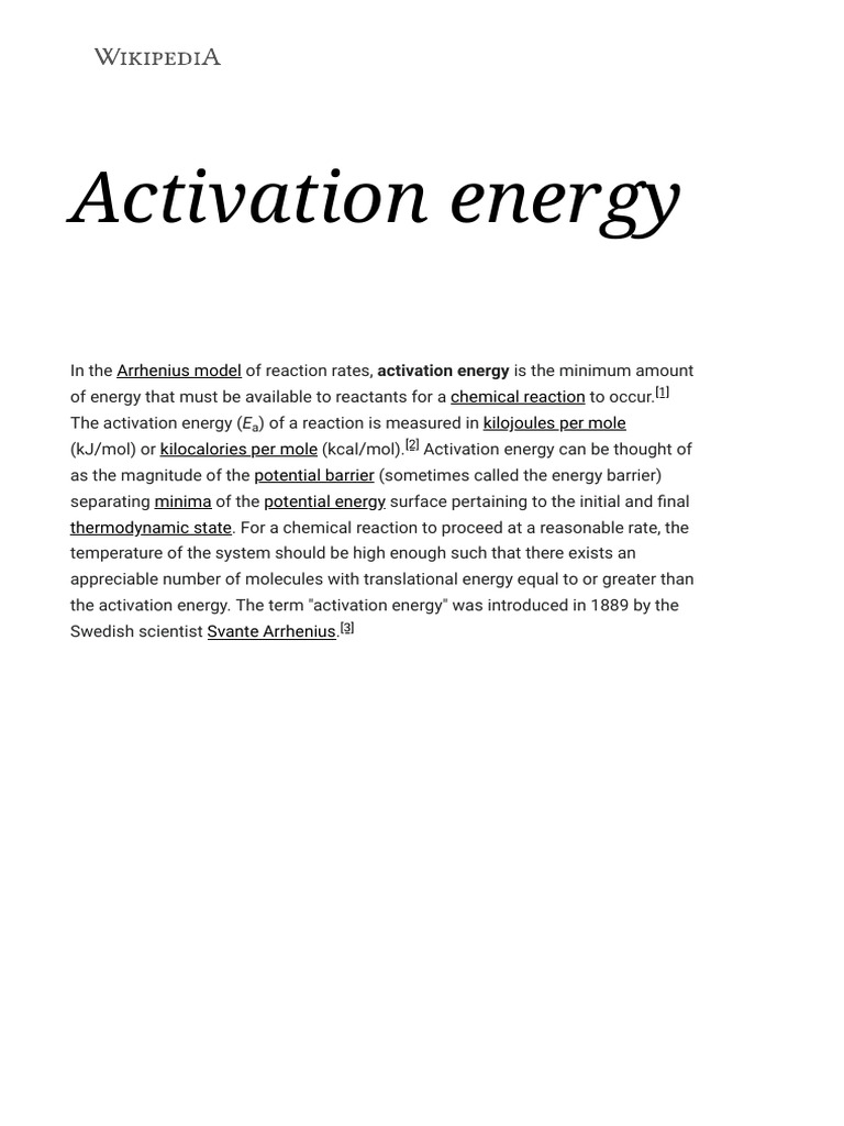 Activation Energy - Wikipedia | PDF | Activation Energy | Reaction Rate