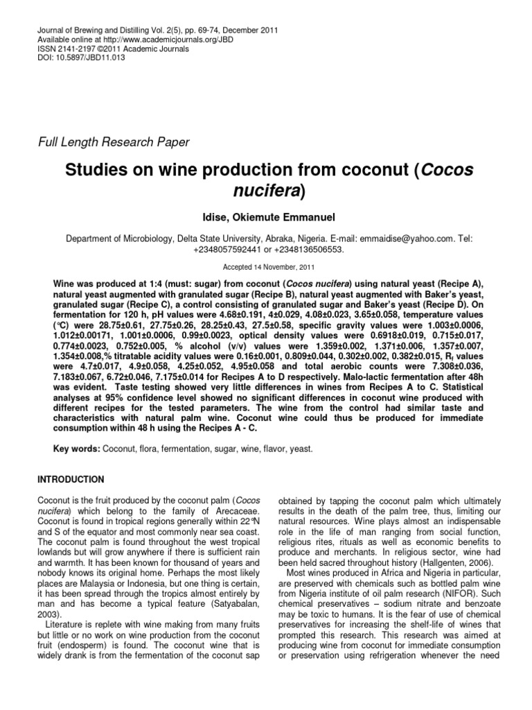 Coconut Wine Making Graph | PDF | Coconut | Yeast