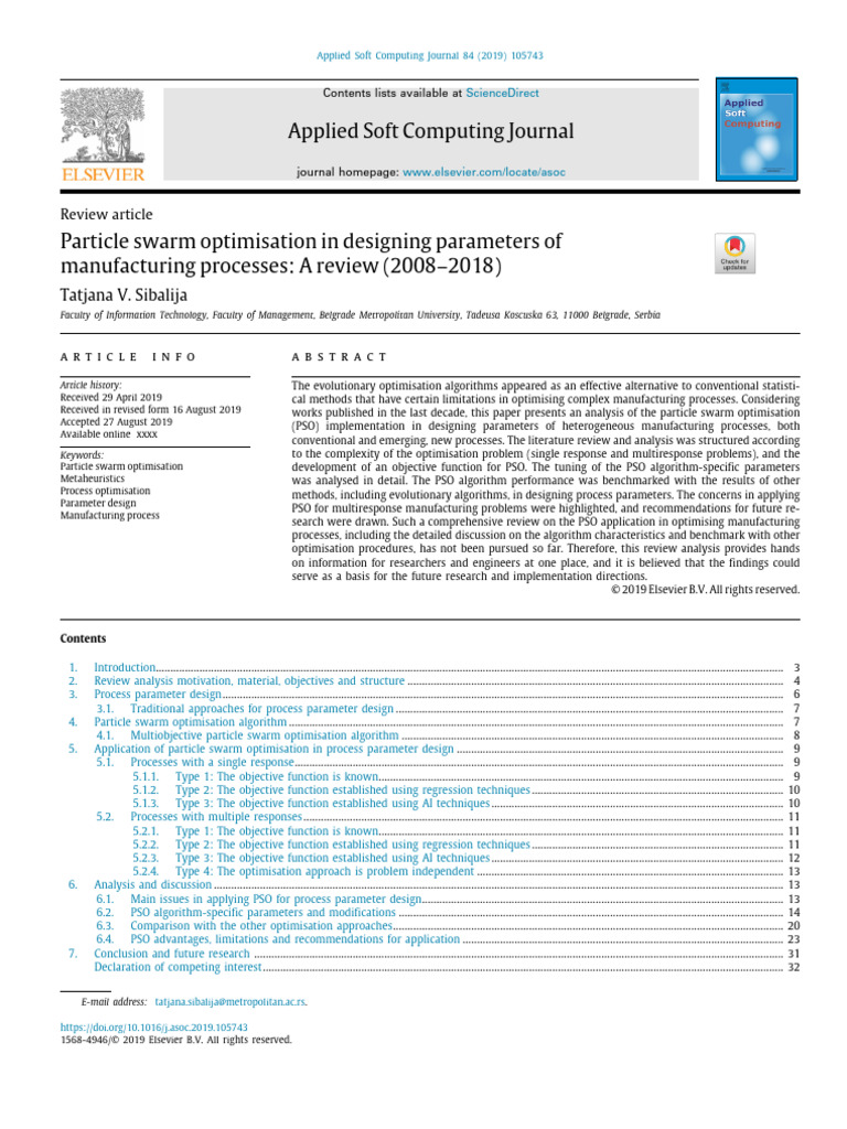 Particle Swarm Optimisation in Designing Parameters of Manufacturing ... Particle Swarm Optimisation in Designing Parameters of Manufacturing ...