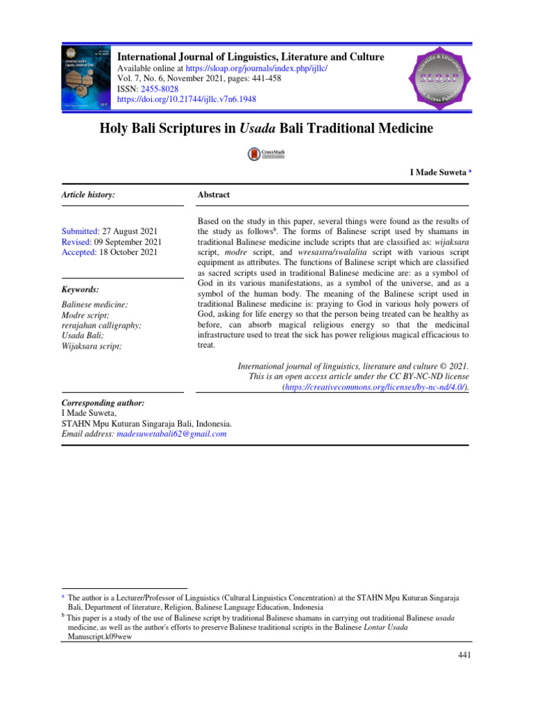 Holy Bali Scriptures in Usada Bali Traditional Med | PDF | Bali | Prana