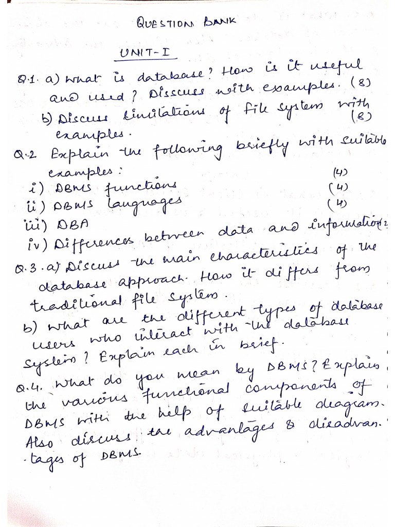 DBMS Unit Vise ( imp Ques) | PDF
