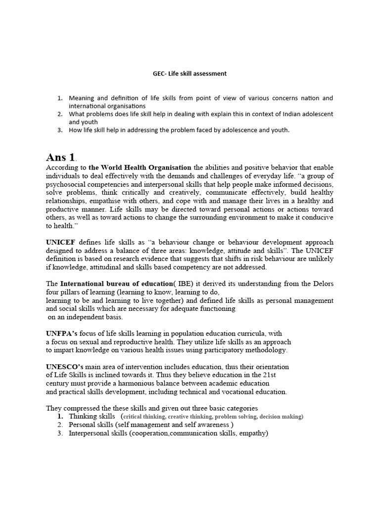 GEC Assessment | Download Free PDF | Adolescence | Life Skills