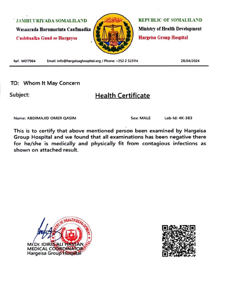 My Health Check Up Certificate | PDF