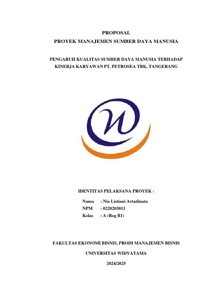 UTS - Nia Listiani A - 0220203011 - Proposal Proyek MSDM | PDF | Karier & Perkembangan
