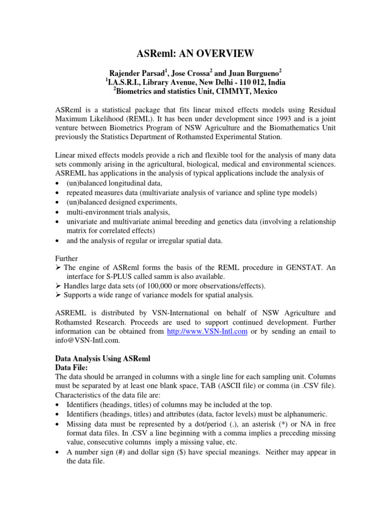 12 ASReml | PDF | Variance | Statistics