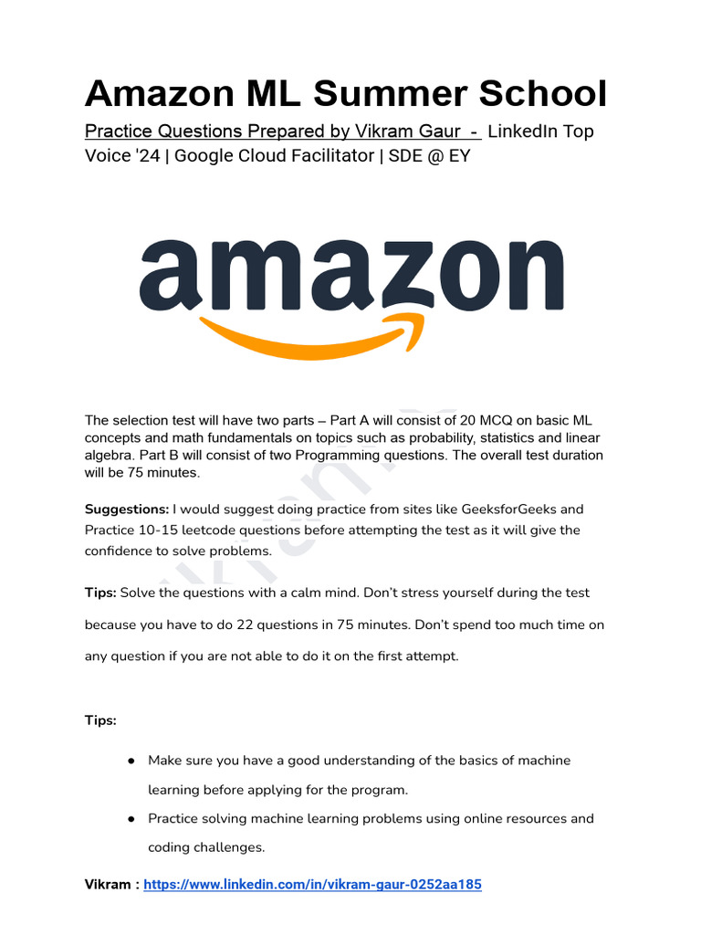 Amazon ML Summer School Test Guide | PDF | String (Computer Science ...