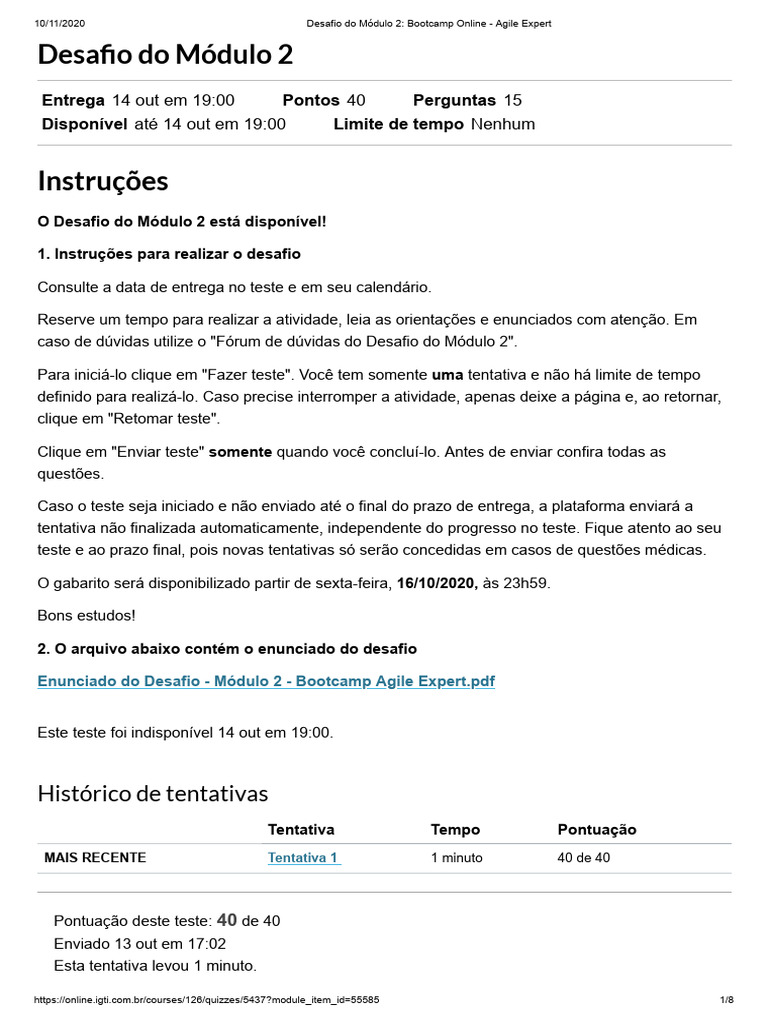 Desafio Do Módulo 2 - Bootcamp Online - Agile Expert | PDF | Informática
