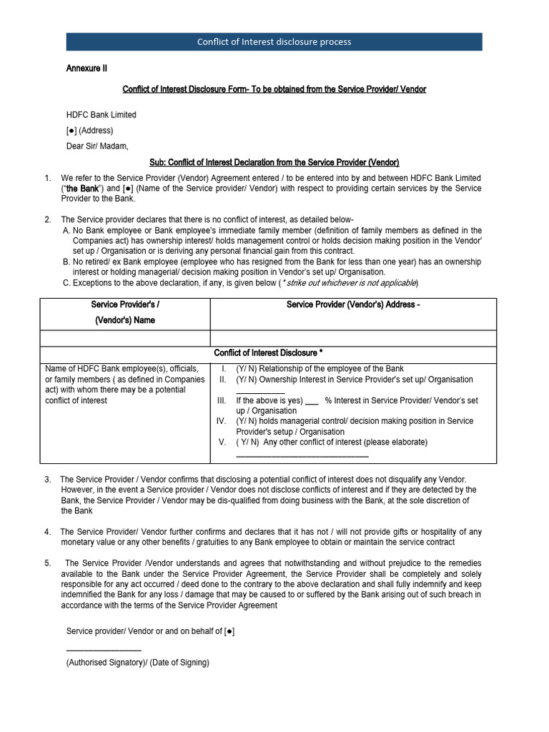 Vendor Declaration (On Letterhead) | PDF | Conflict Of Interest | Civil ...