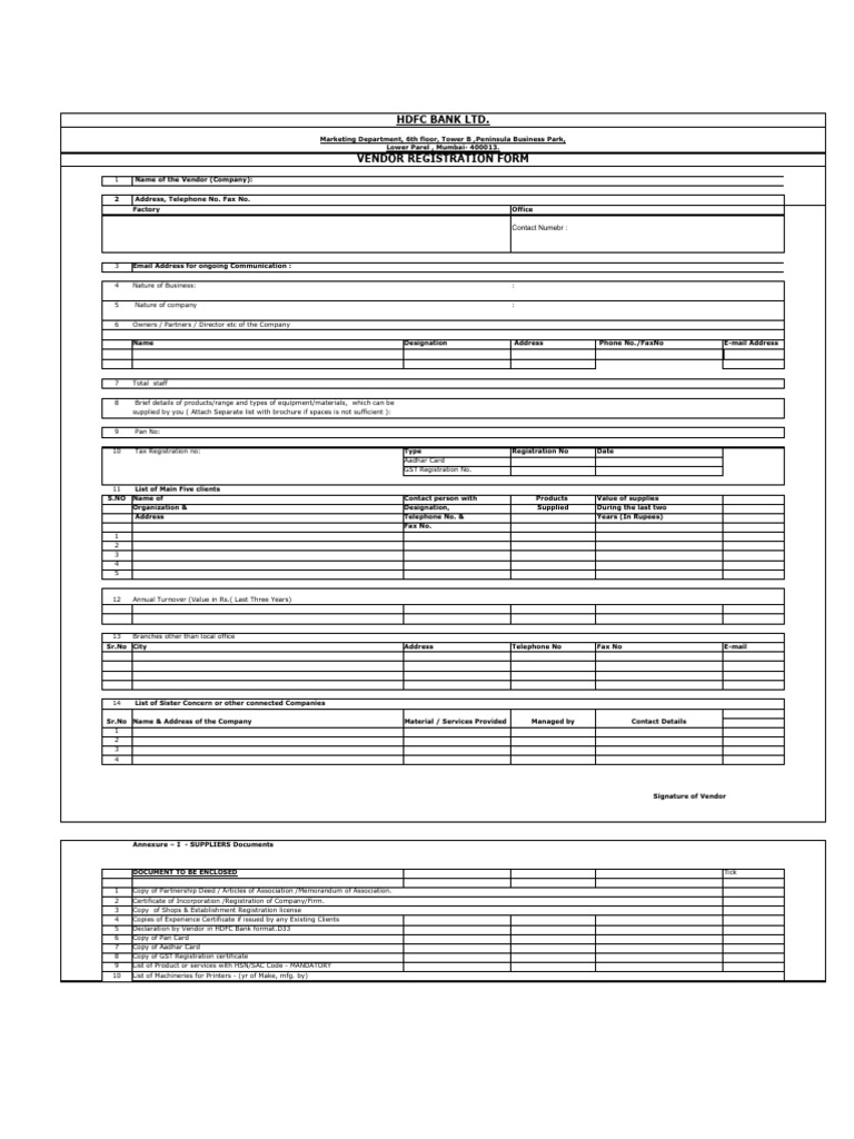 Vendor Registration Form | PDF | Fax