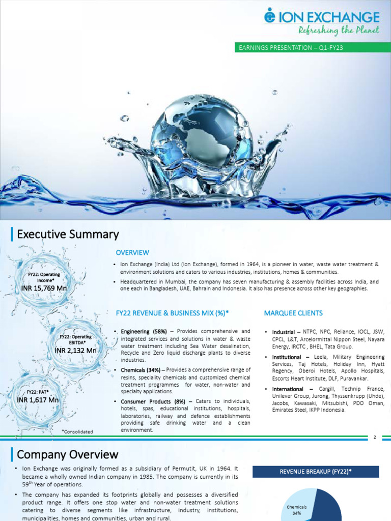 Ion Exchange India LTD Q1 FY23 Earnings Presentation Final | PDF | Equity (Finance) | Balance Sheet