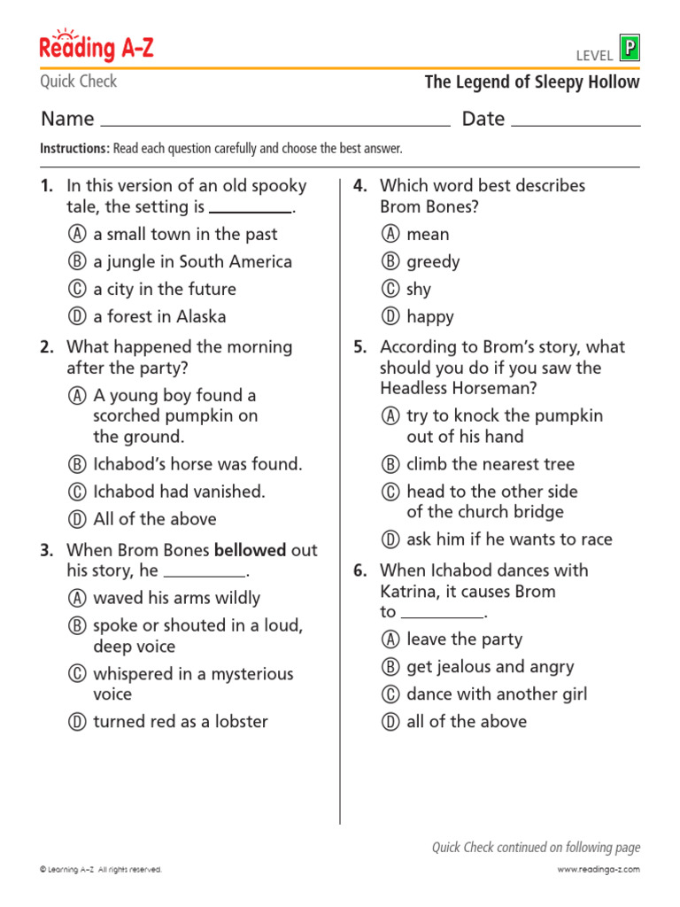 halloween_legend of sleepy hollow questions | PDF | The Legend Of ...